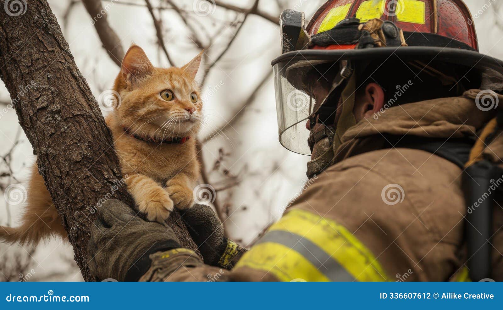 Firefighter Rescuing Cat Stuck in Tree Stock Illustration ... Firefighter Rescuing Cat Stuck in Tree Stock Illustration ...