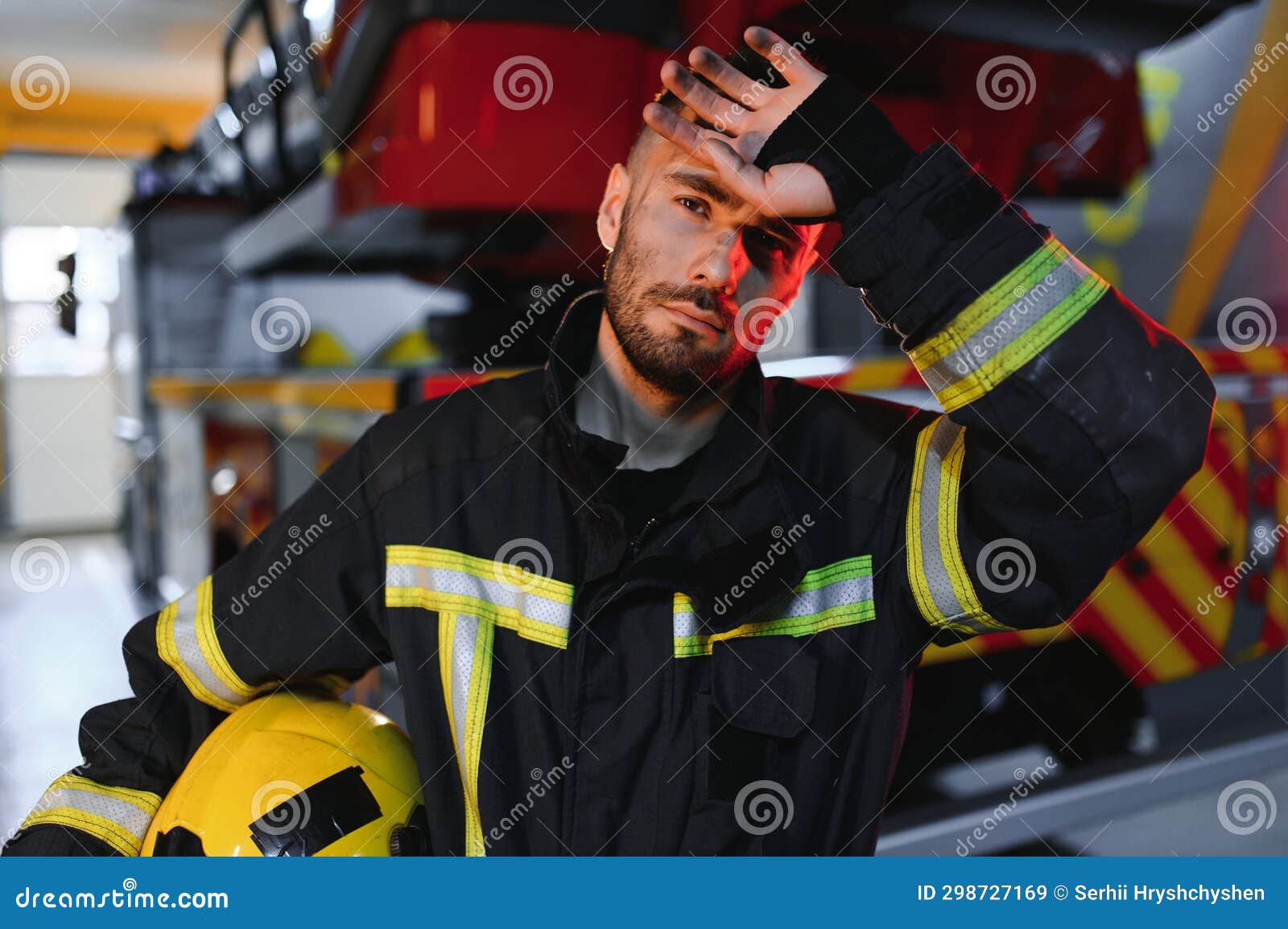Firefighter Rests after Fighting a House Fire Stock Image - Image of ...