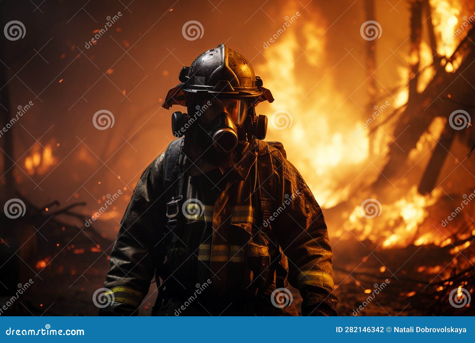 Firefighter Run Out the Fire ,wildfire in Forest Natural Catastrophe ...