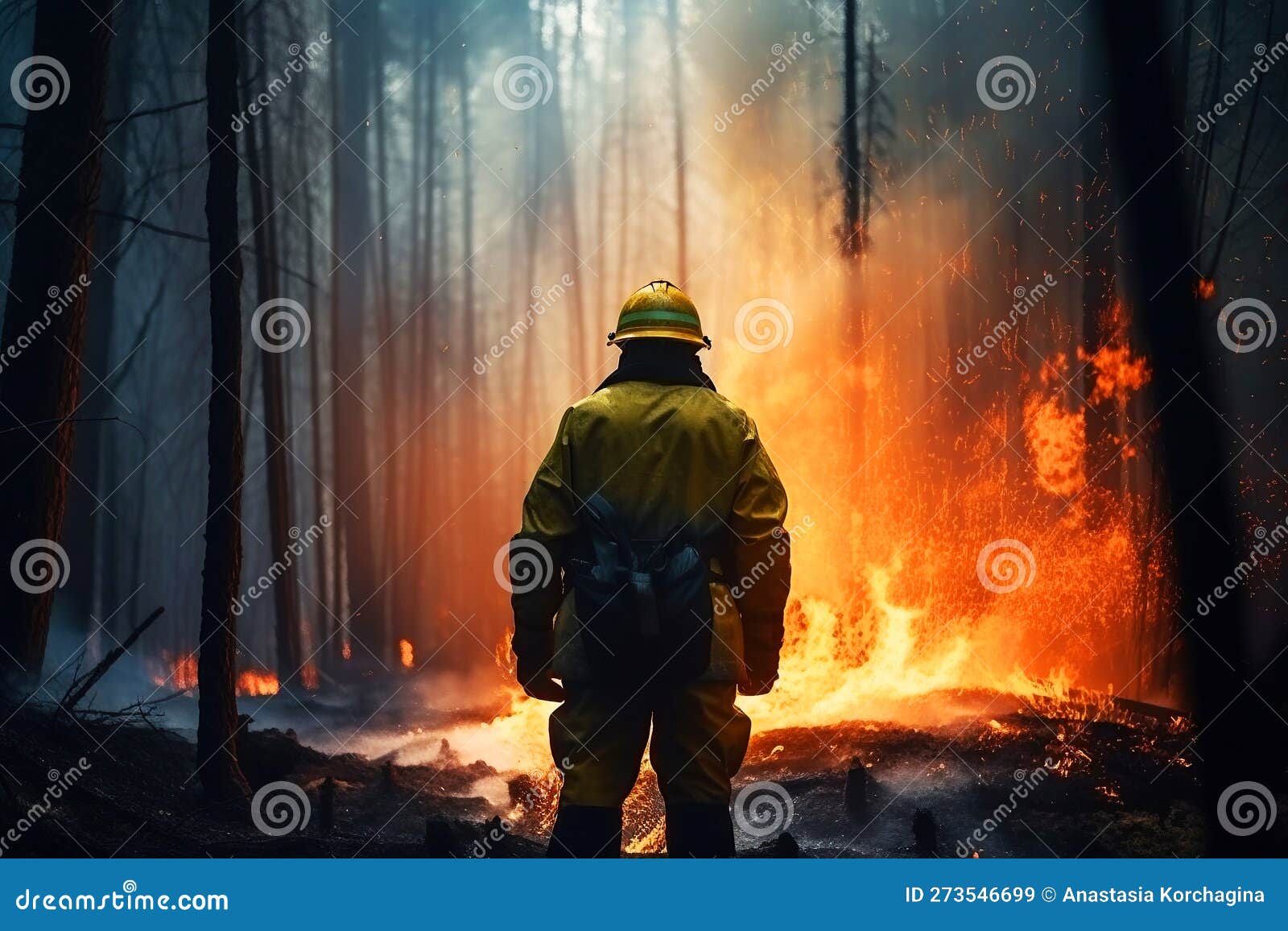 A Firefighter Saves a Forest from an Uncontrolled Wildfire.Generative ...