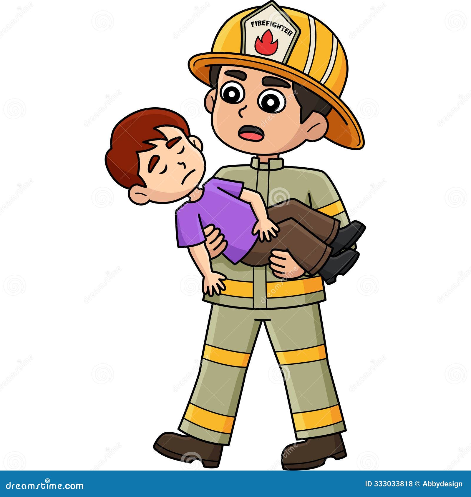 Firefighter Saving the Kid Cartoon Colored Clipart Stock Vector ...