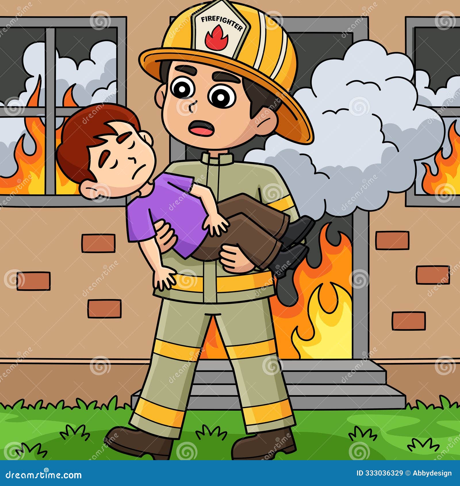 Firefighter Saving the Kid Colored Cartoon Stock Vector - Illustration ...