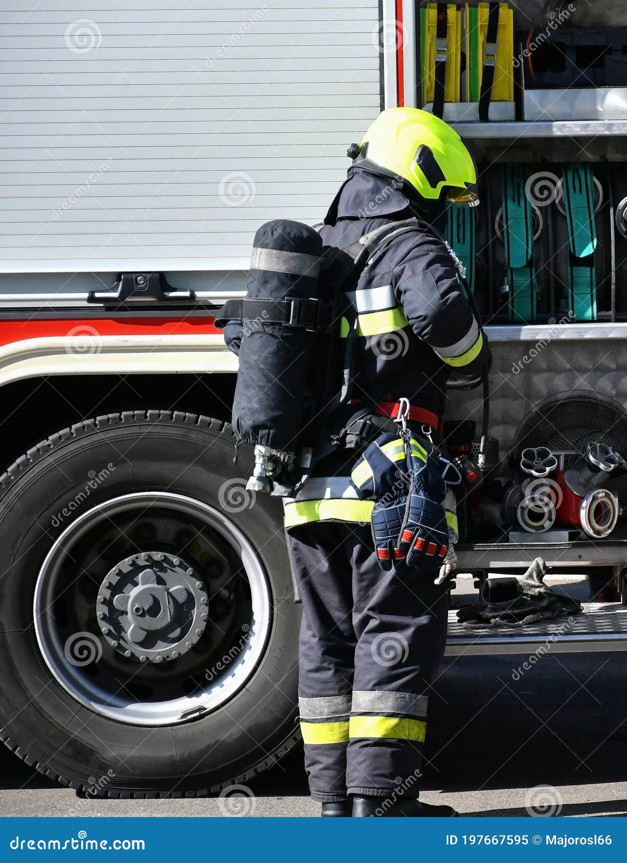 Firefighter at the Scene of a Fire Stock Image - Image of connector ...