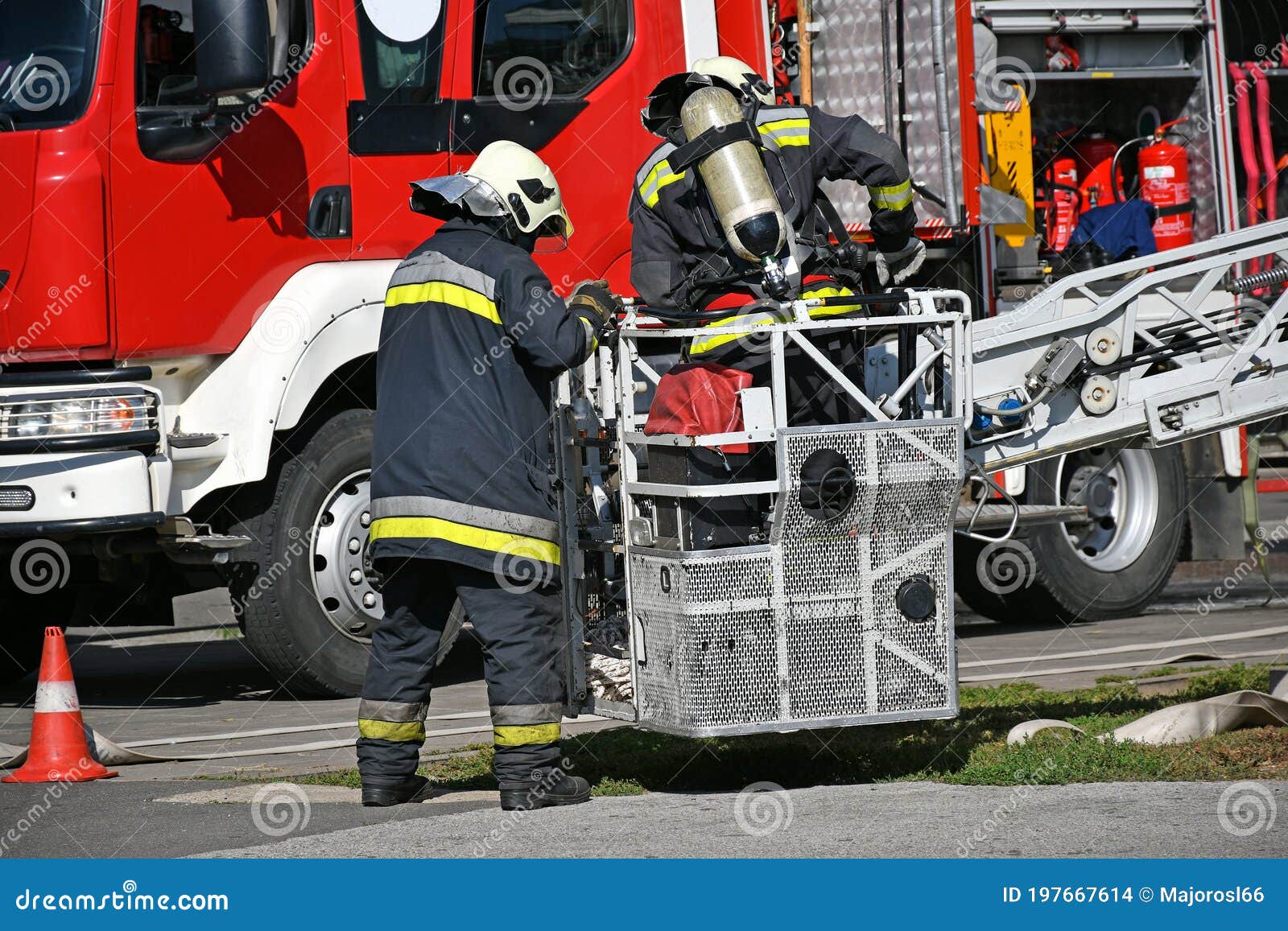 Firefighter at the Scene of a Fire Stock Photo - Image of tank, pump ...
