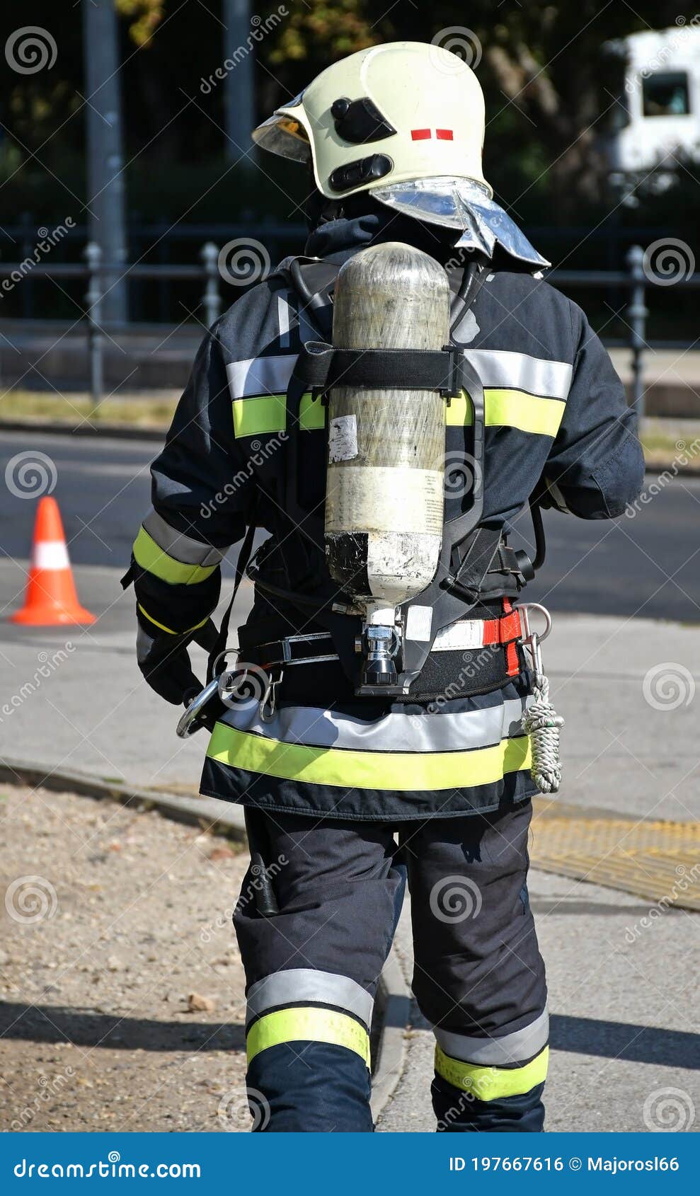 Firefighter at the Scene of a Fire Stock Photo - Image of wear, adult ...