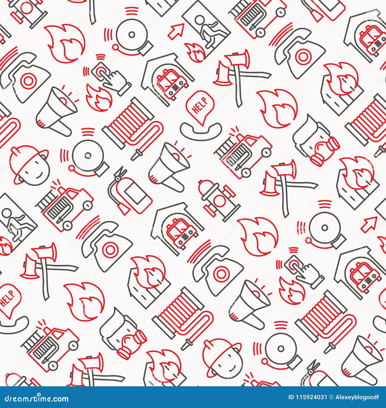 Firefighter Seamless Pattern with Thin Line Icons Stock Vector ...