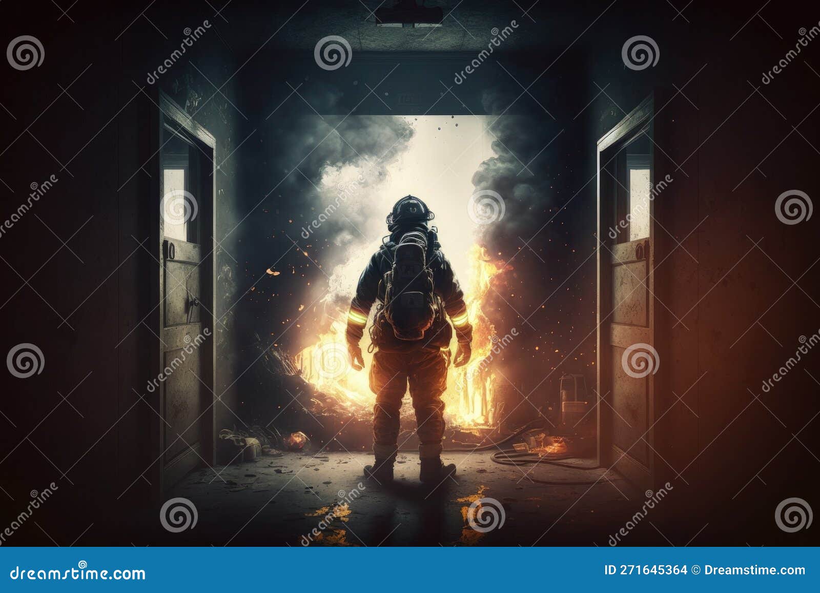 Firefighter Searching for Possible Survives Stock Illustration ...