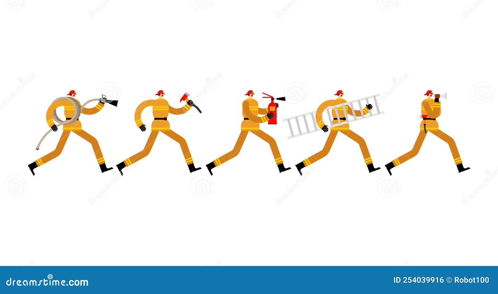 Firefighter Set Run To Fire. Fireman Running Stock Vector ...
