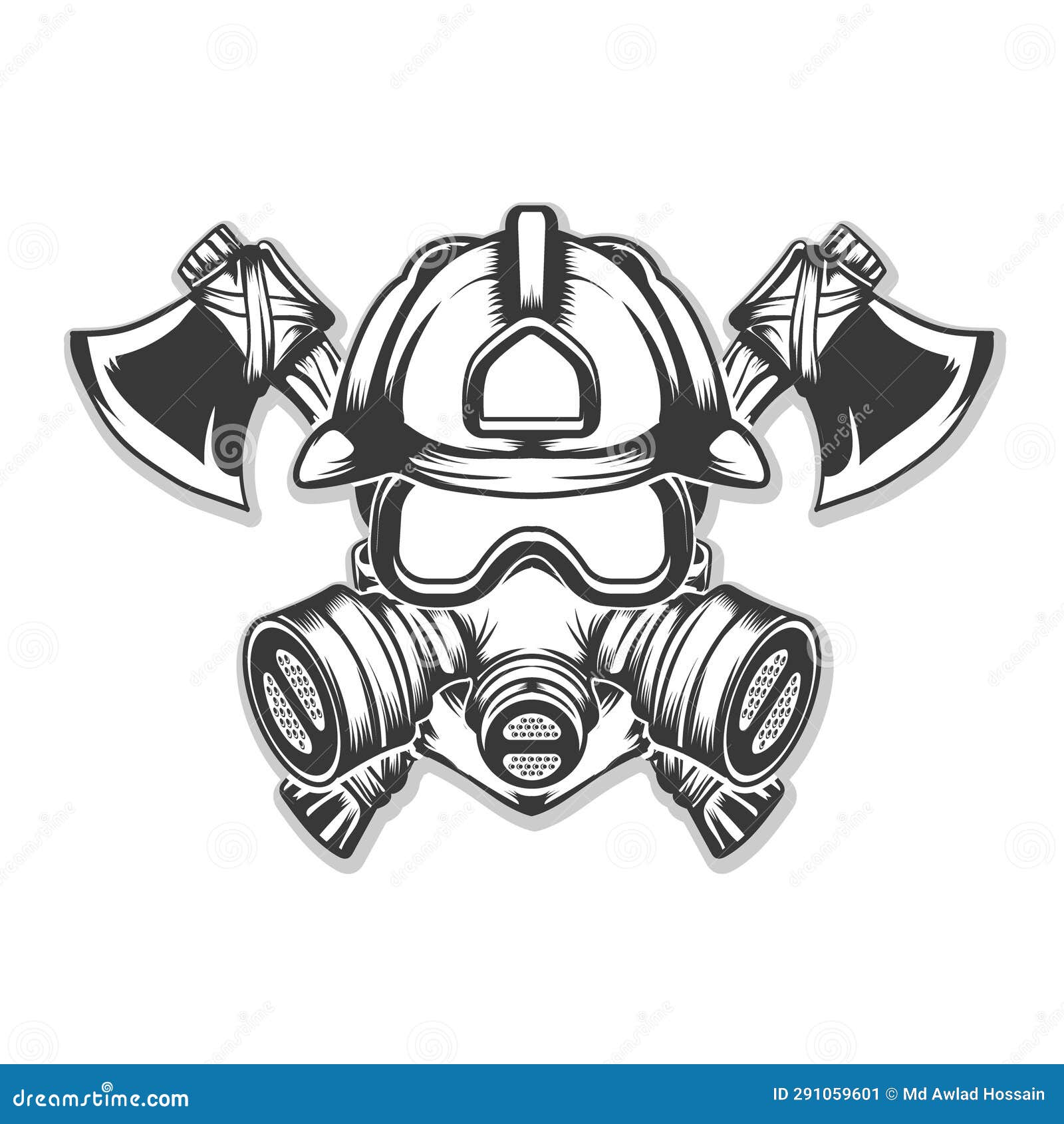 Firefighter Musk Helmet Vector With Axe Background Bundle ...