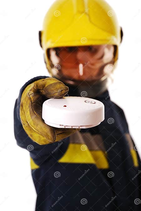Firefighter with Smoke Detector Stock Image - Image of detects, crew ...