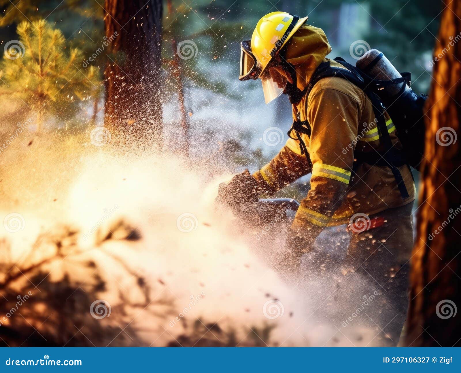 Firefighter Spraying Dust in the Forest Stock Illustration ...