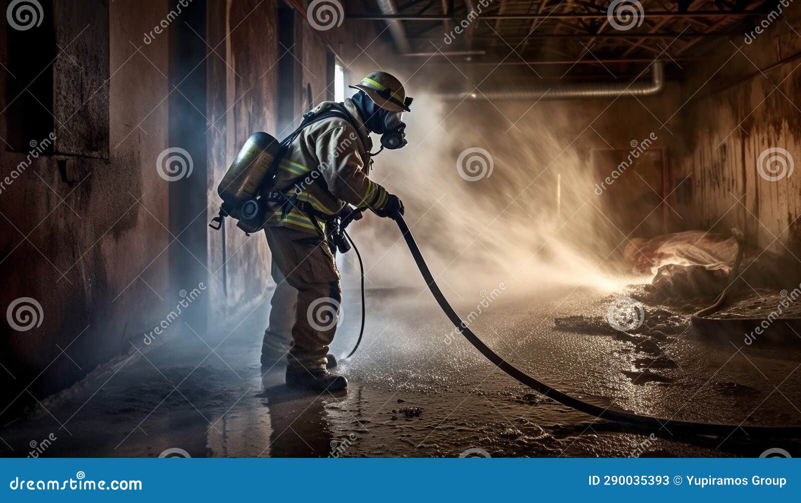 Firefighter Spraying Firefighting Foam Vector Cartoon Illustration ...