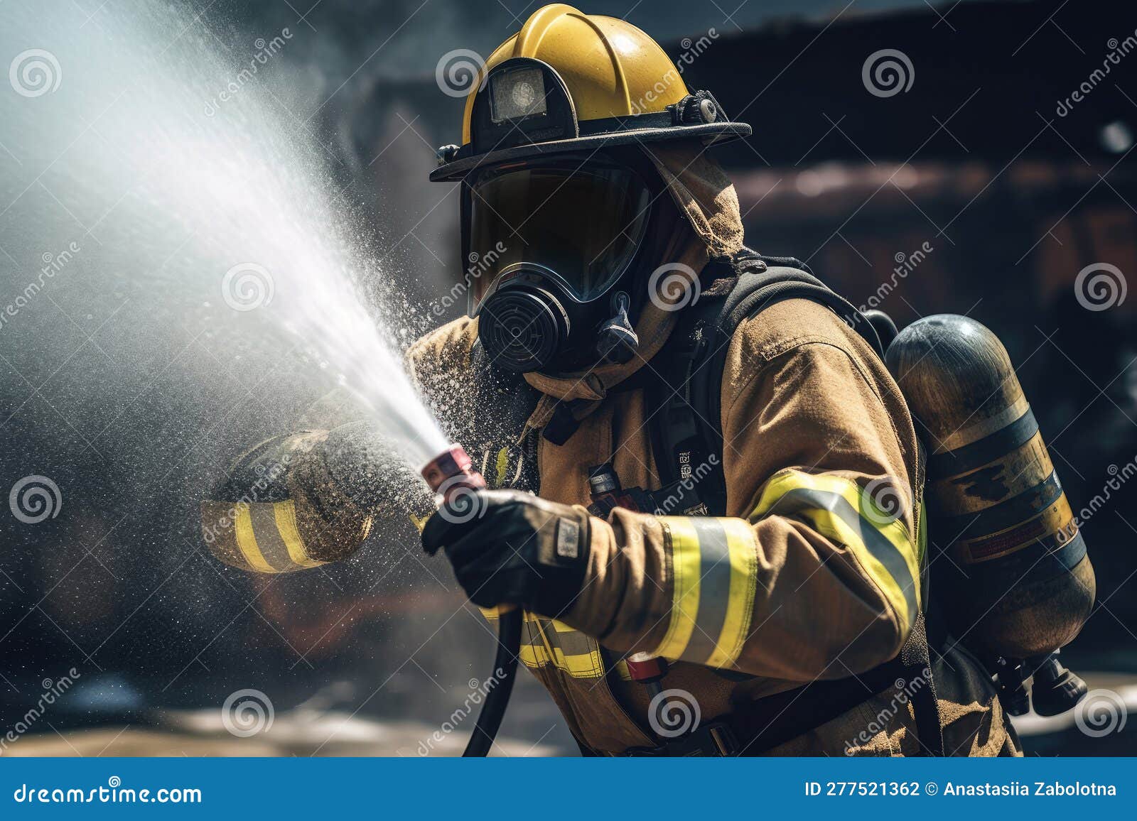 Firefighter Spraying Water on Fire Nozzle. Generative AI Stock ...