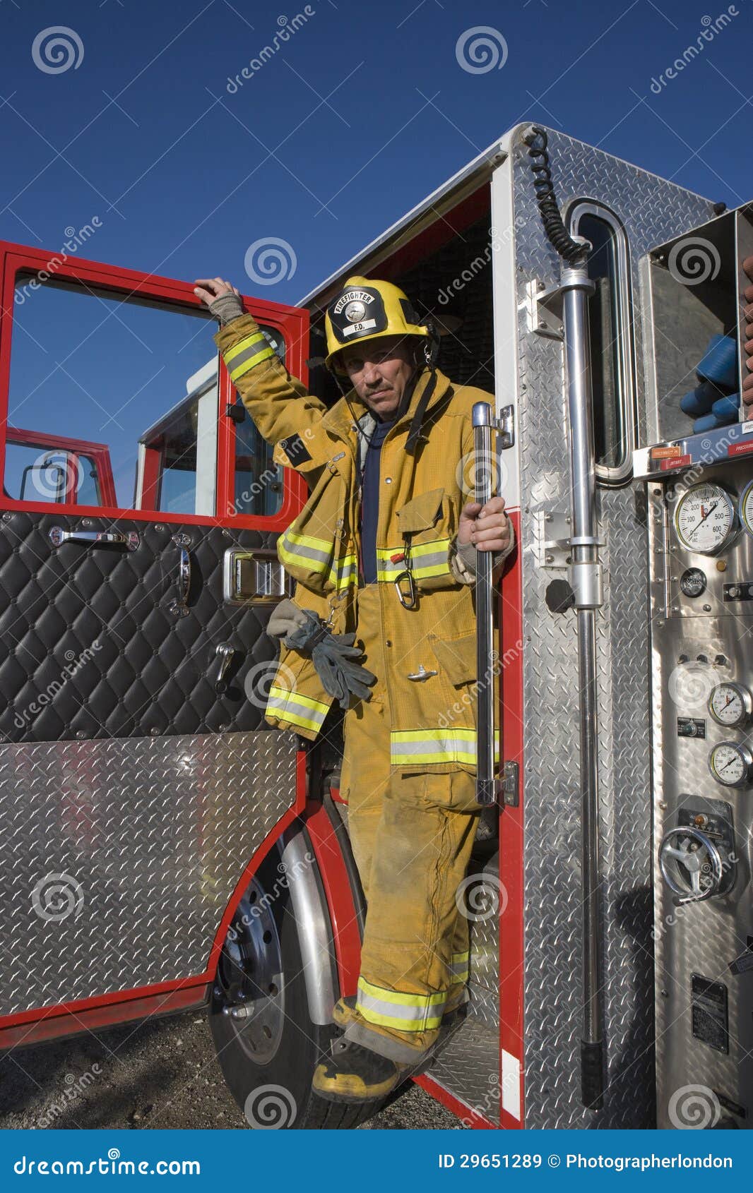 Firefighter Standing at the Fire Brigade S Door Stock Image - Image of ...