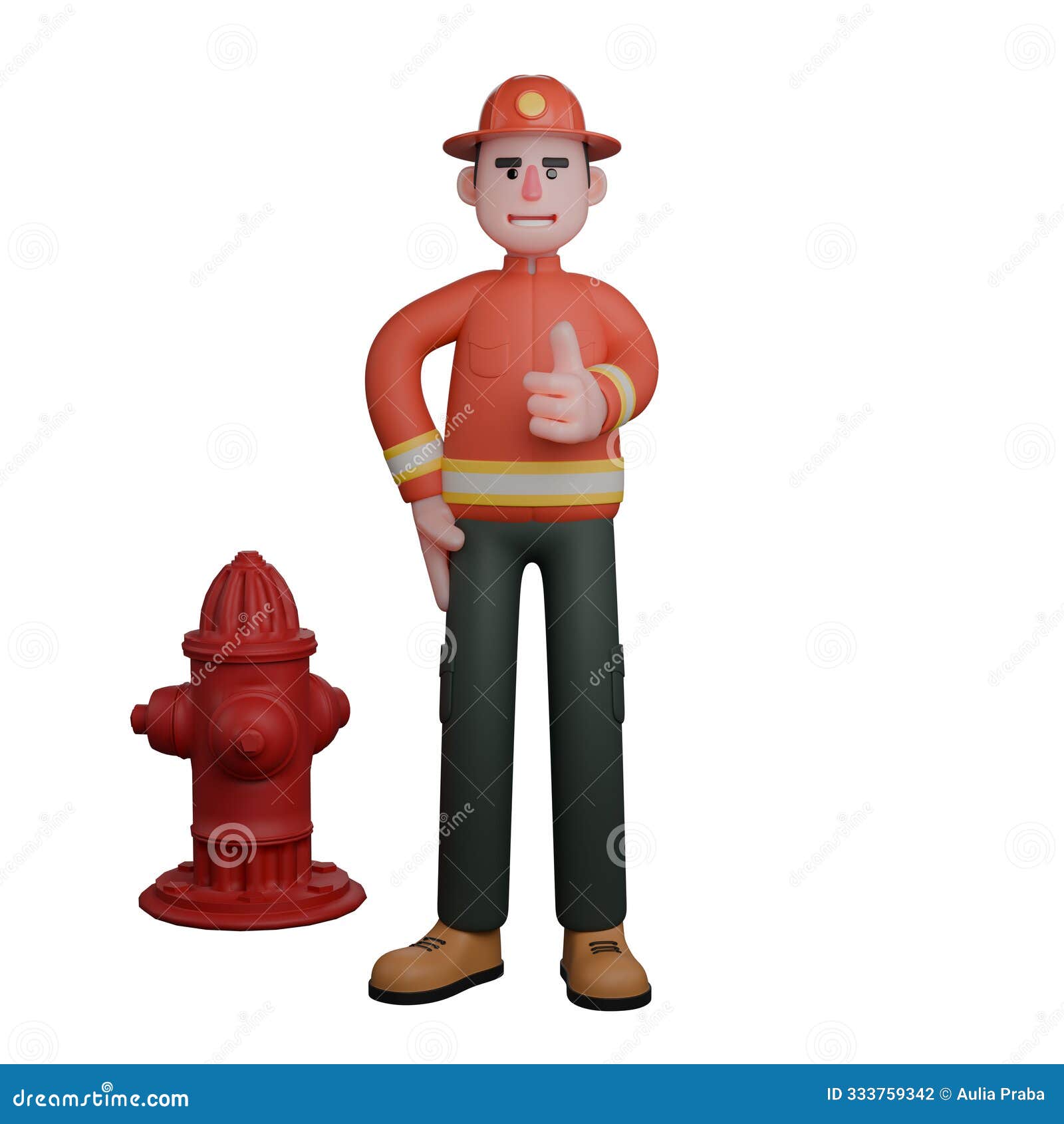 A Firefighter Stands Confidently beside a Red Hydrant Stock ...