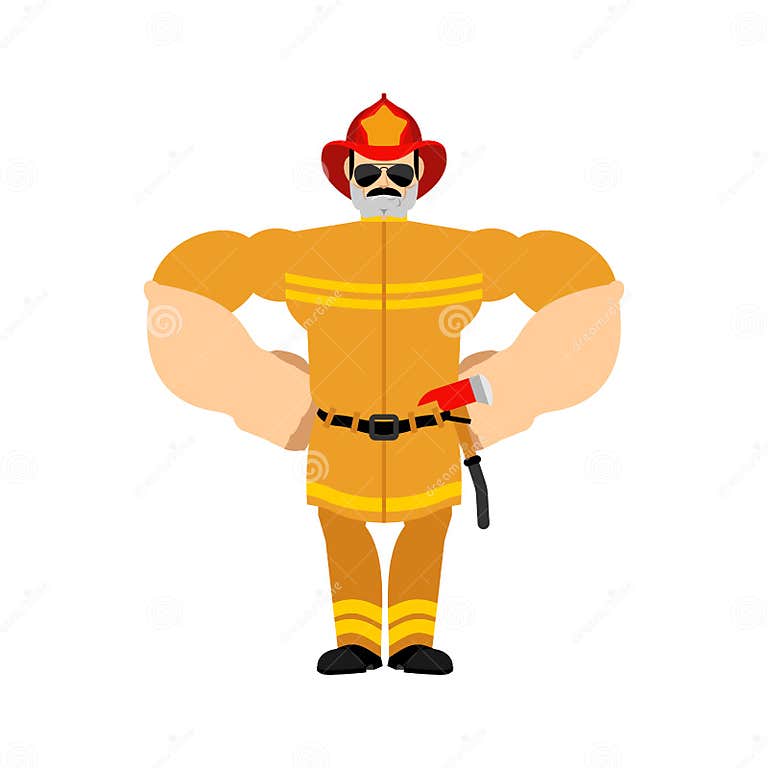Firefighter Strong. Fireman Powerful Isolated Stock Vector ...