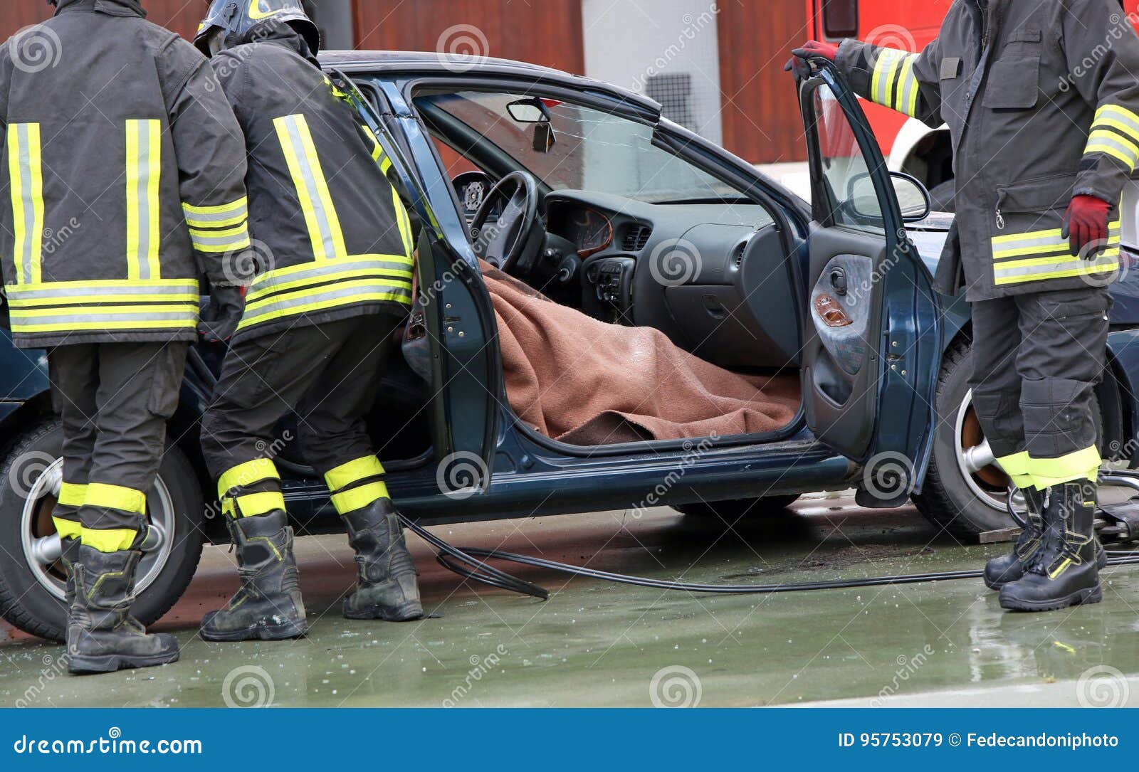 Firefighter Team Takes Off The Car Roof To Pull The Wound After Stock ...