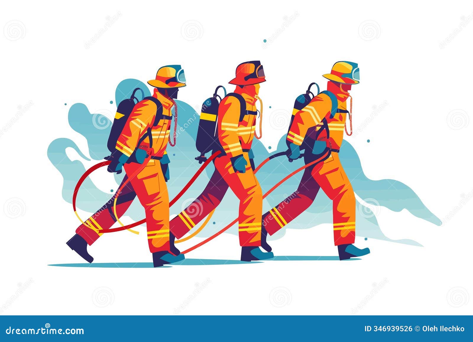 Firefighter Team Responding To Emergency Isolated Vector Illustration ...