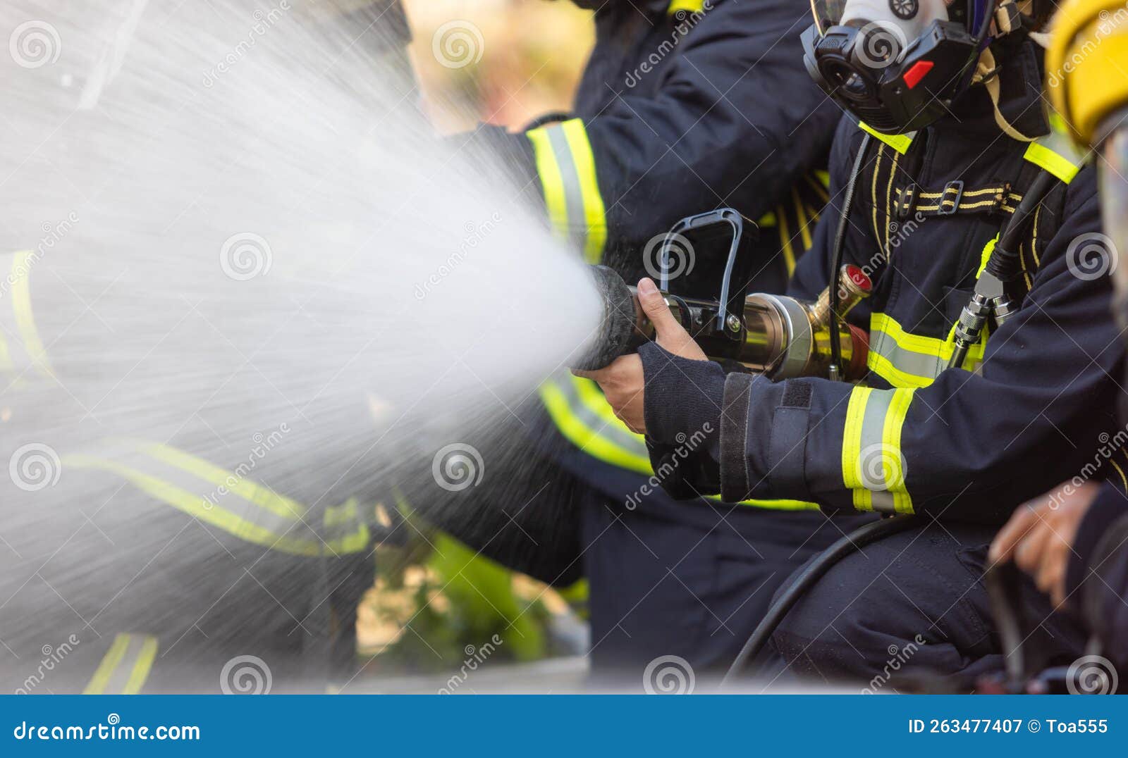 Firefighter Team Spay Water To Fire Stock Image - Image of control ...