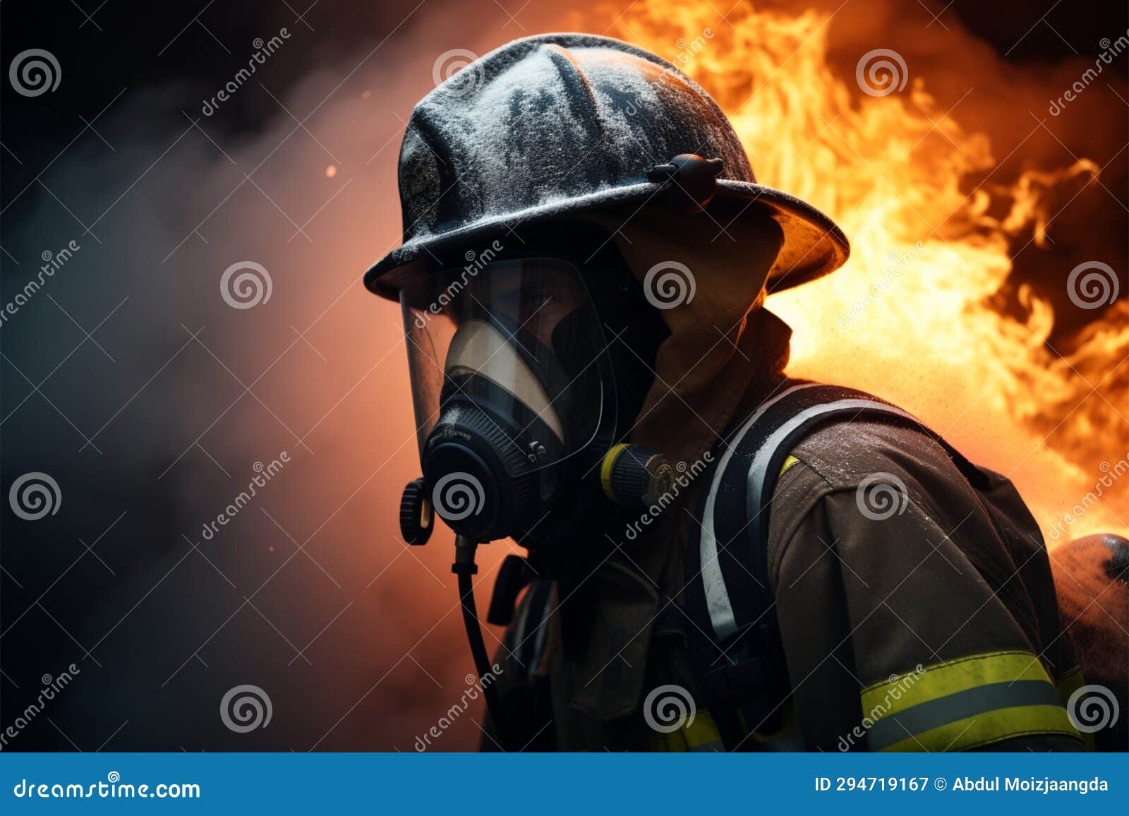 Firefighter in the Thick of Smoke, Using a Hose To Combat Fire Stock ...