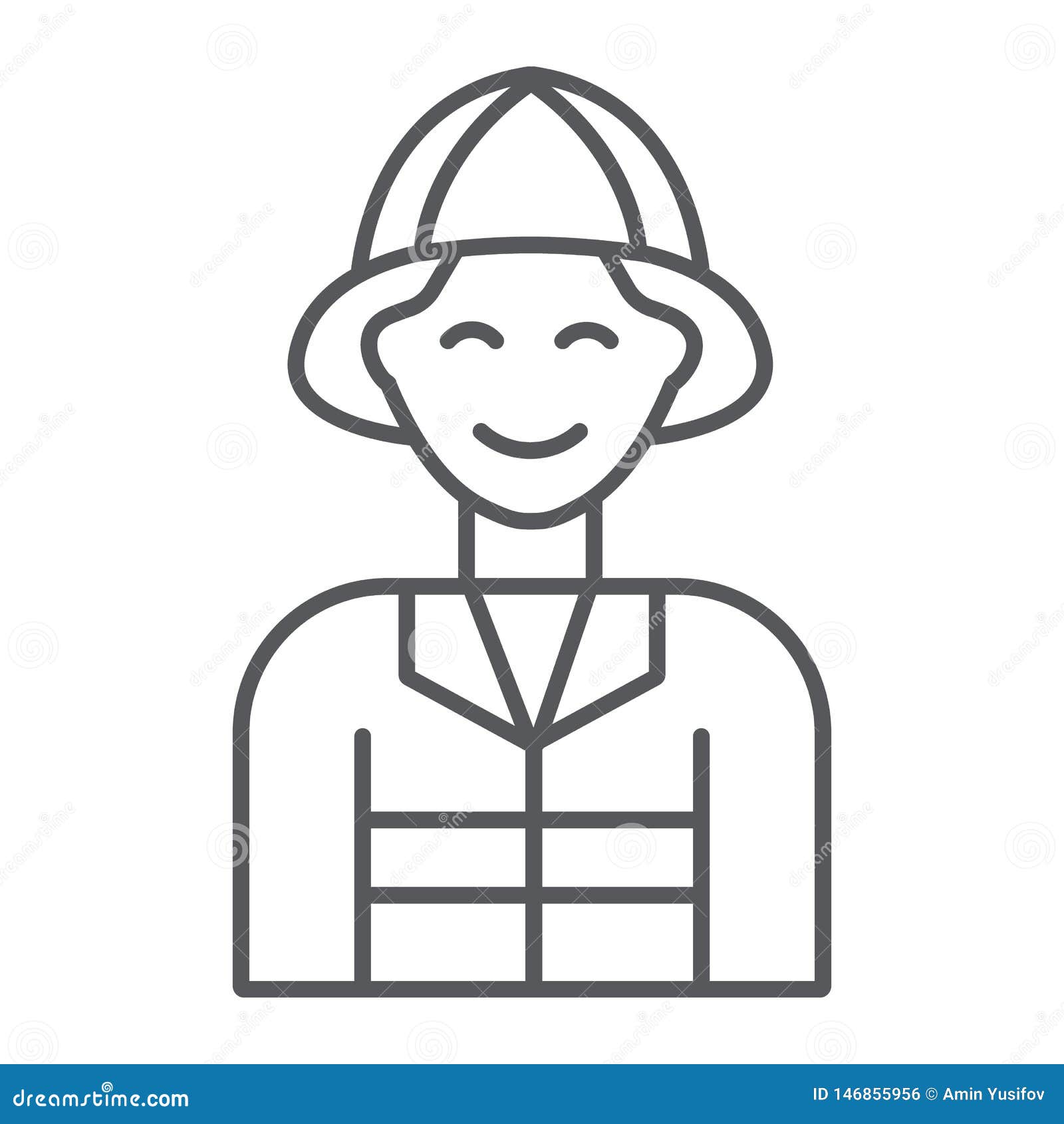 Firefighter Thin Line Icon. Fireman With Respirator Outline Style ...