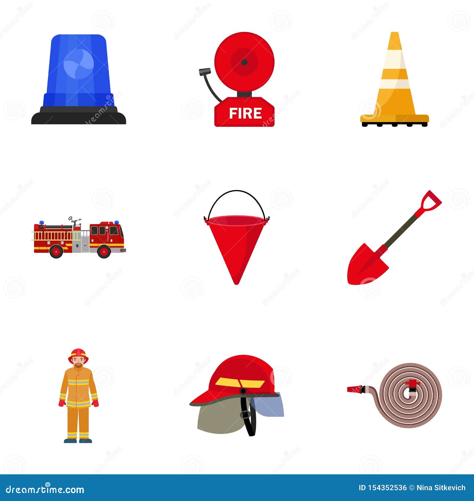 Firefighter Tools Icon Set, Flat Style Stock Vector - Illustration of ...