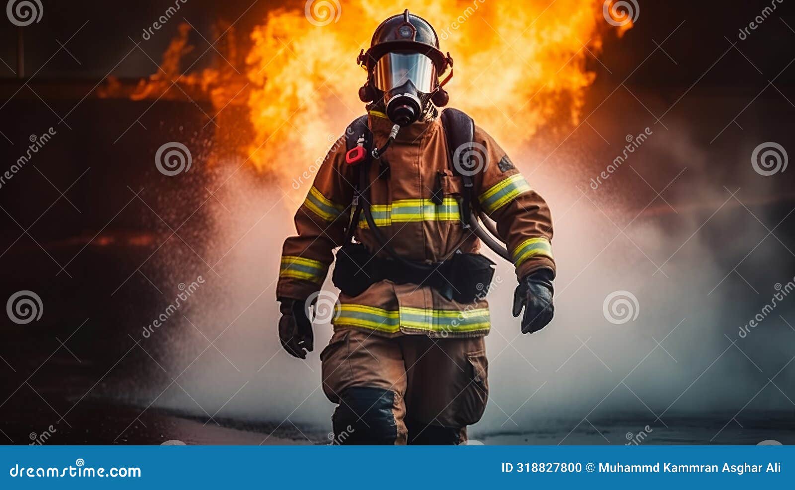Firefighter Training., Fireman Using Water and Extinguisher To Fighting ...