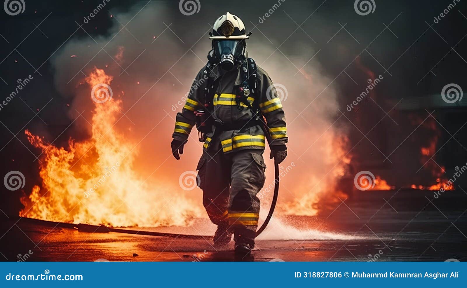 Firefighter Training., Fireman Using Water and Extinguisher To Fighting ...