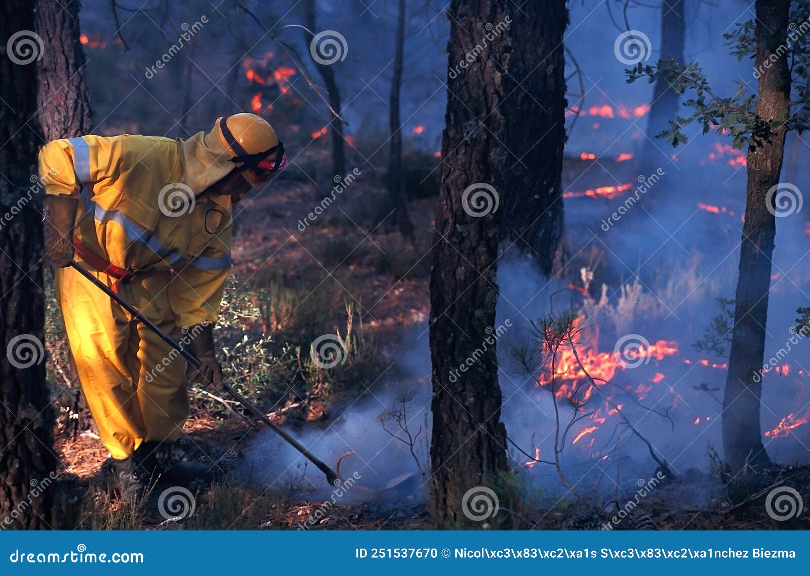 Firefighter Tryng To Stop a Fire Stock Photo - Image of alertness, hell ...