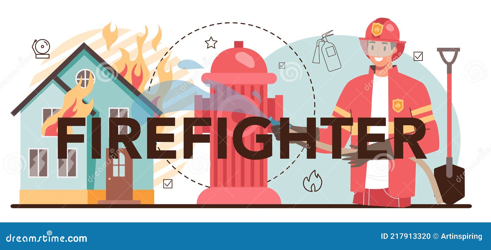 Firefighter Typographic Header. Professional Fire Brigade Fighting with ...