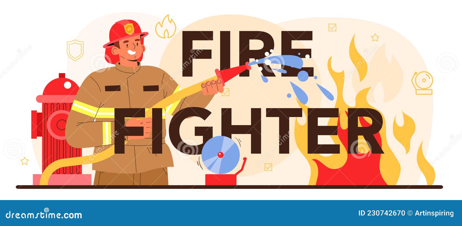 Firefighter Typographic Header. Professional Fire Brigade Fighting ...