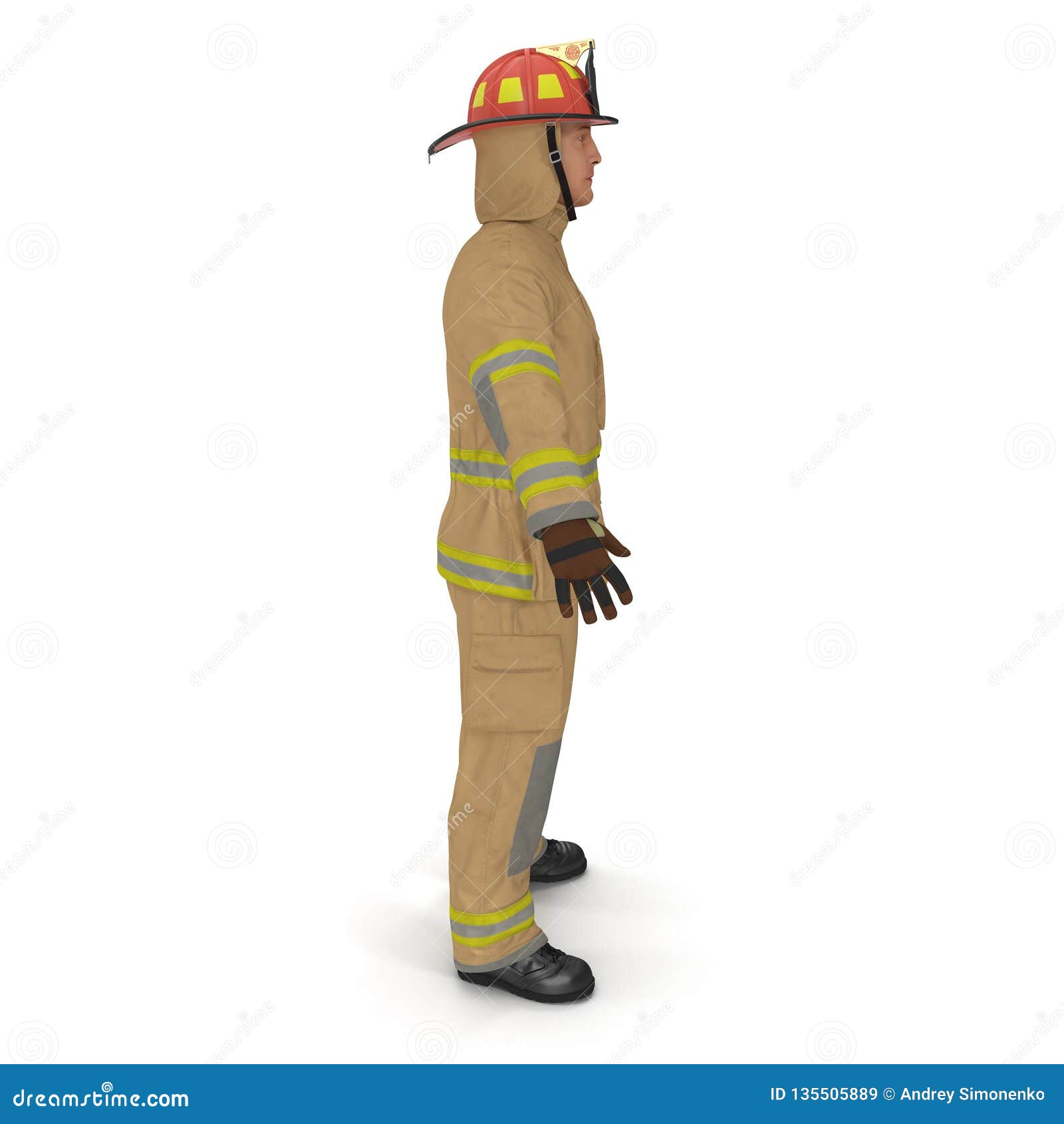 Firefighter in Uniform Standing Pose 3D Illustration Side View on White ...