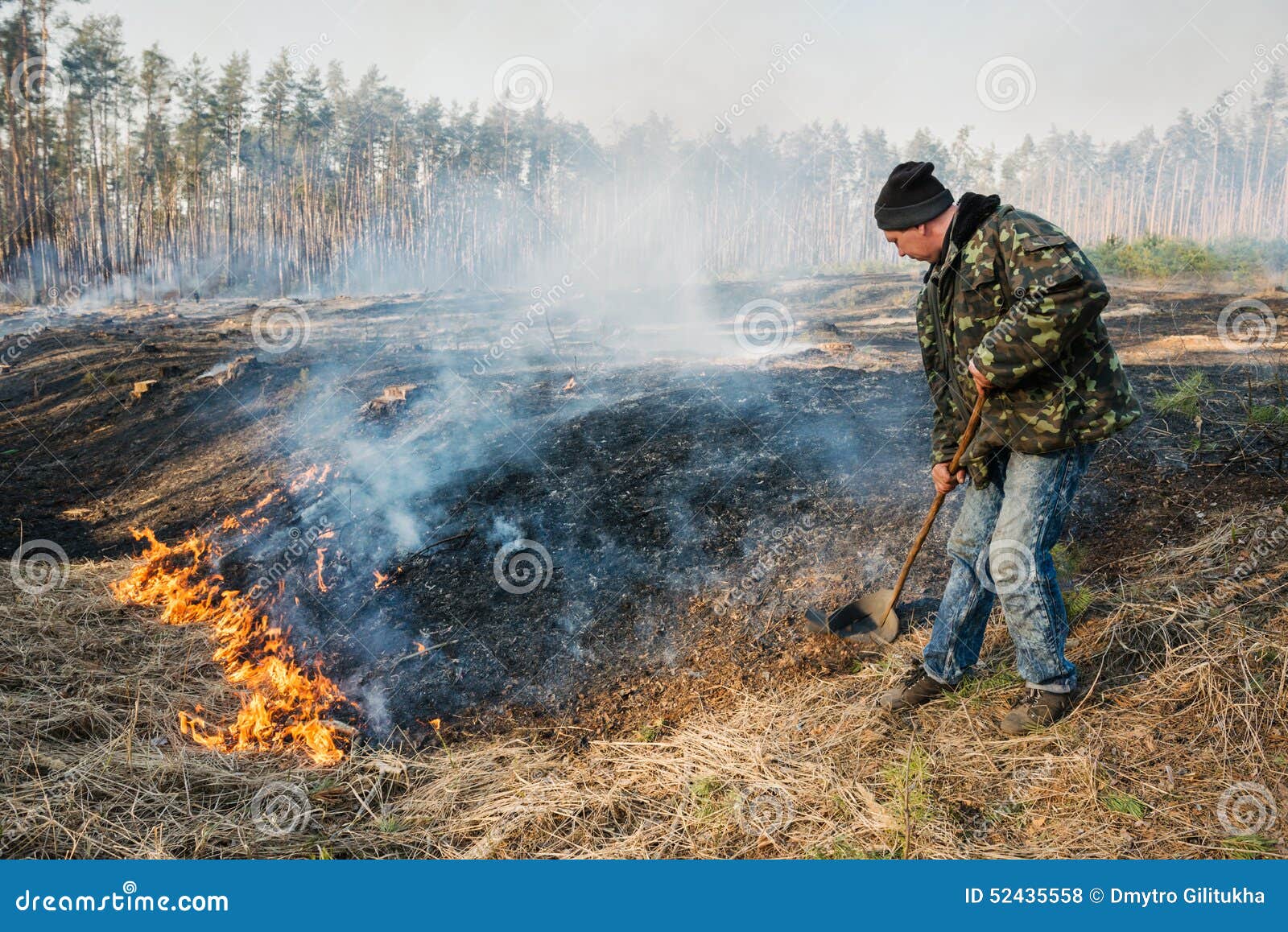 Firefighter Use Leafs Branch for Forest Fire Suppression Editorial ...