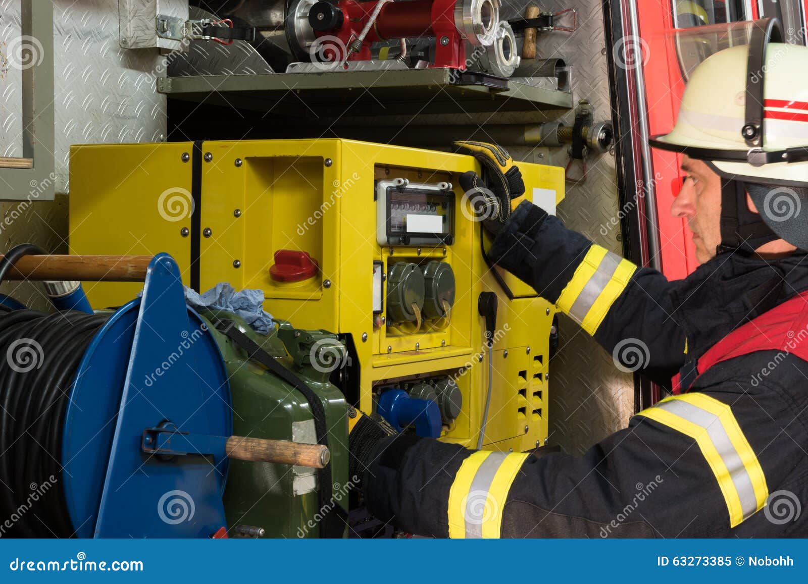Firefighter Used the Electricity Generator on the Fire Truck Stock ...
