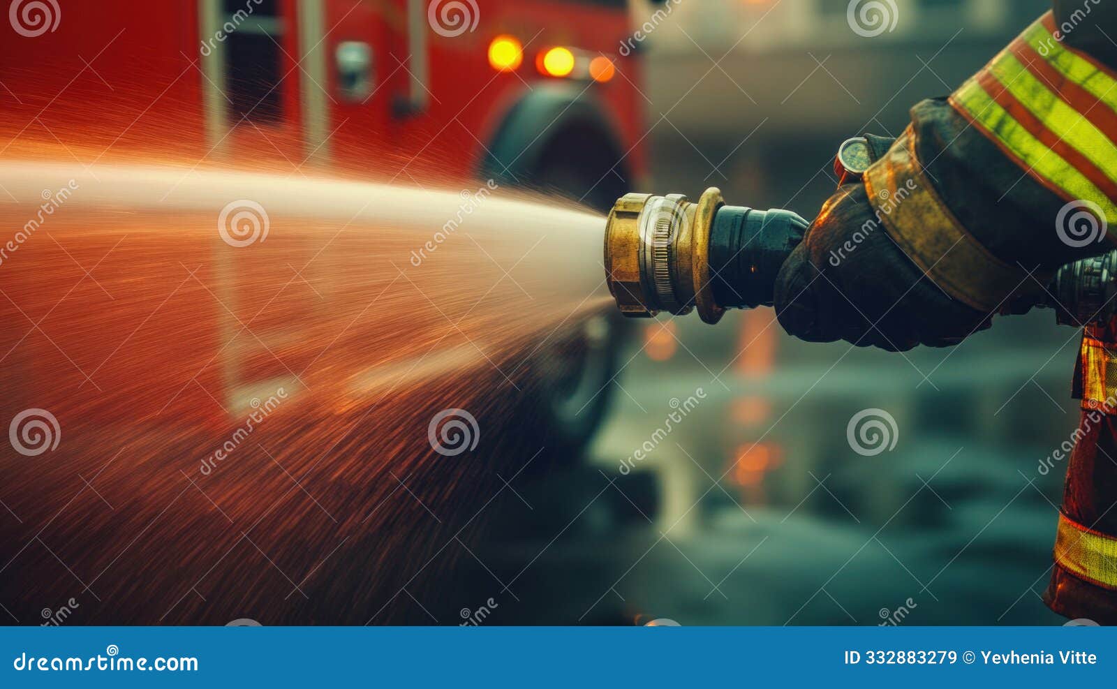 Firefighter Using Hose To Extinguish Fire. Generative Ai Stock ...