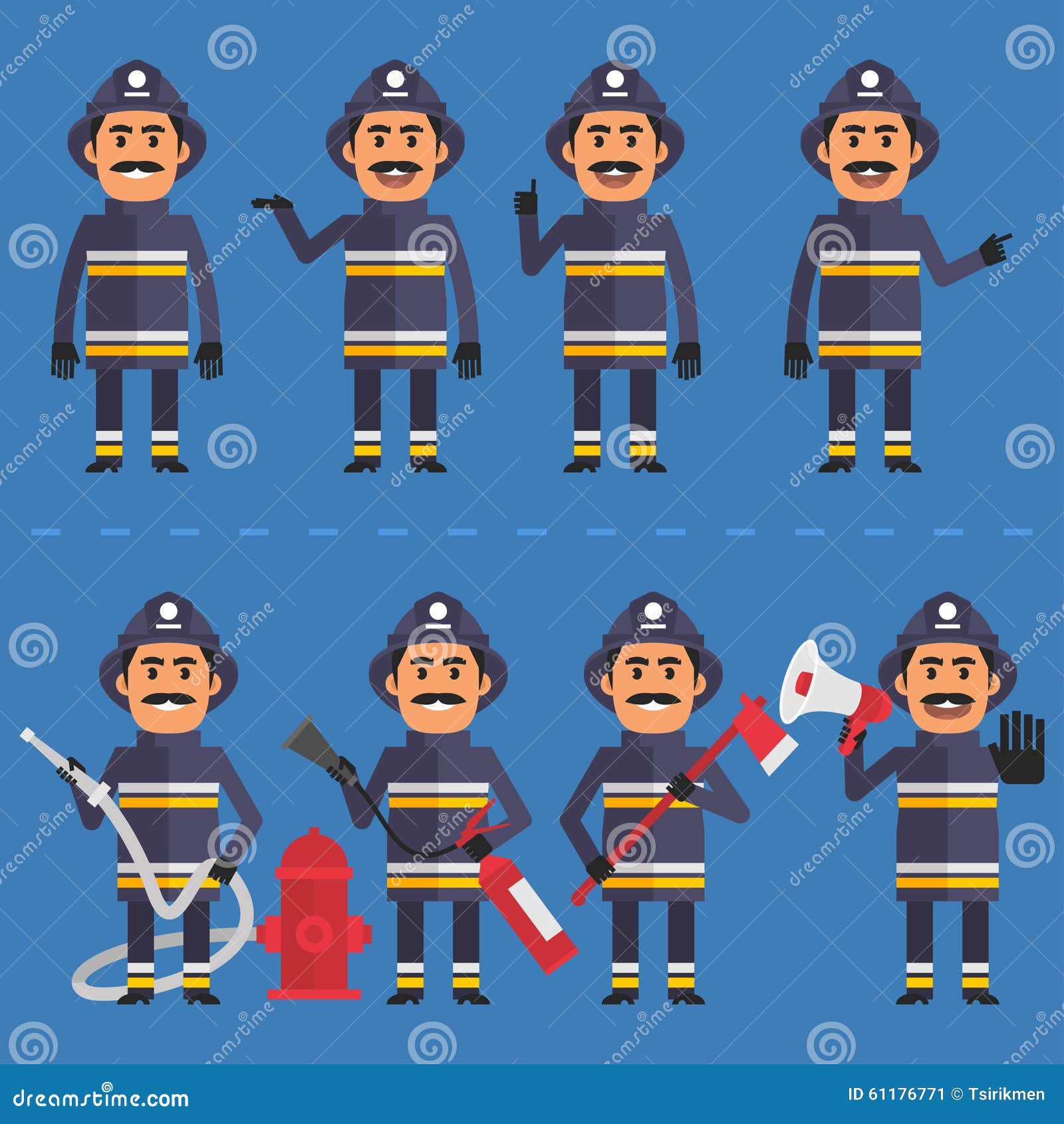 Firefighter in Various Poses Stock Vector - Illustration of characters ...