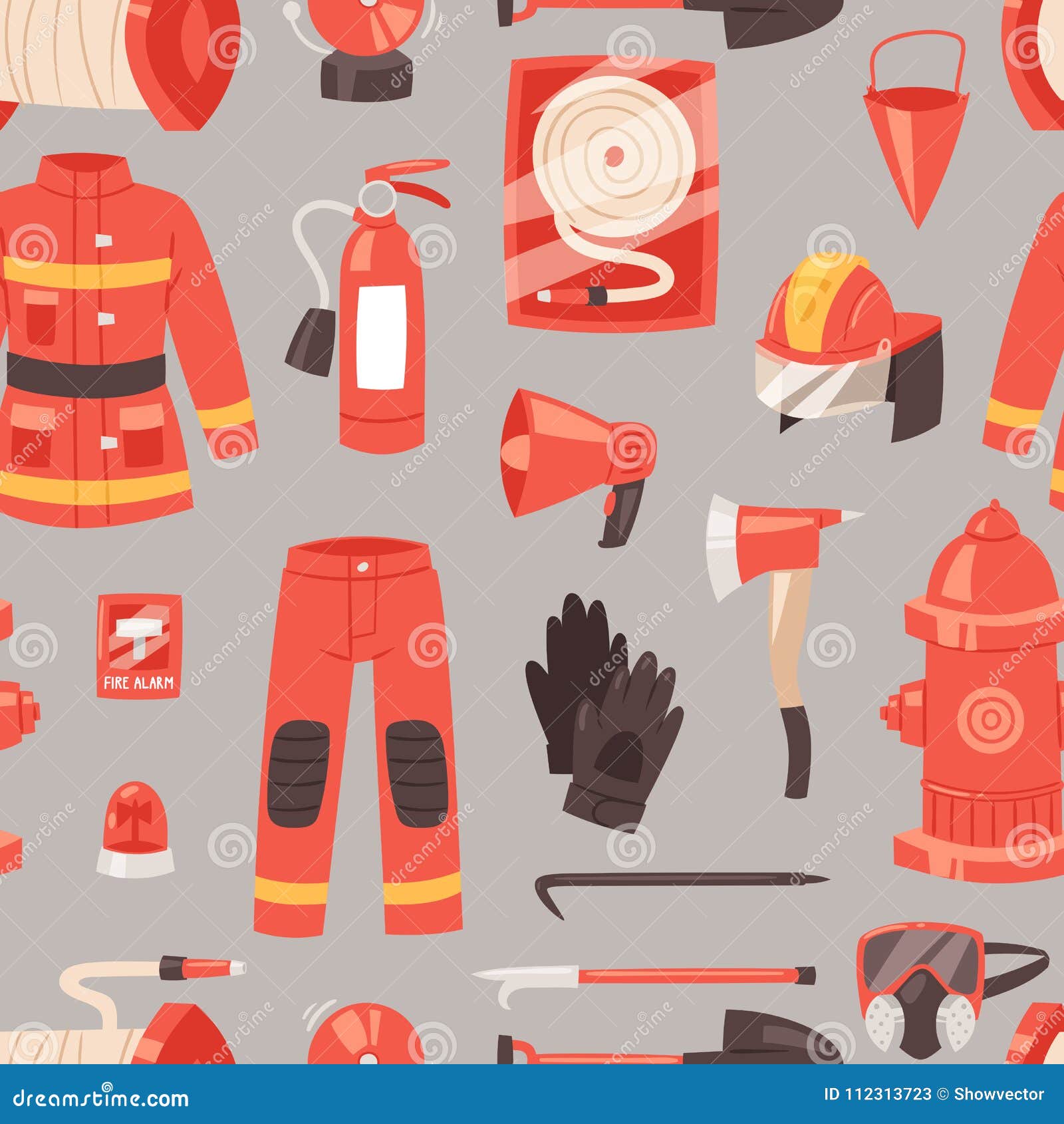 Firefighter Vector Firefighting Equipment Firehose Hydrant and Fire ...