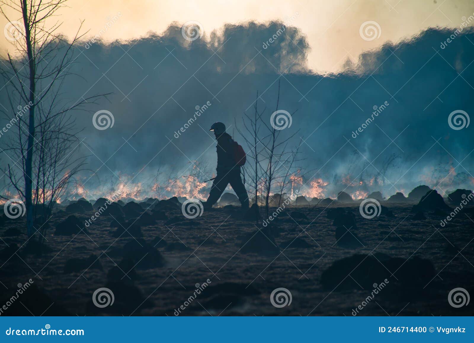 Man Walking With Burning Flambeau In A Dark Tunnel Stock Photography ...