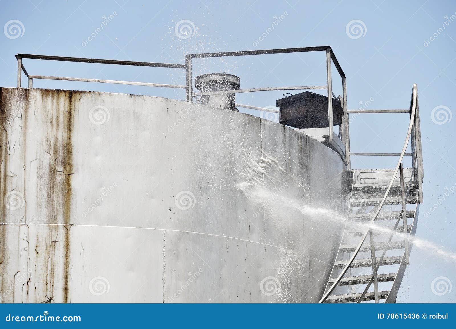 Firefighter Water Jet Extinguish Storage Tank Stock Photo ...