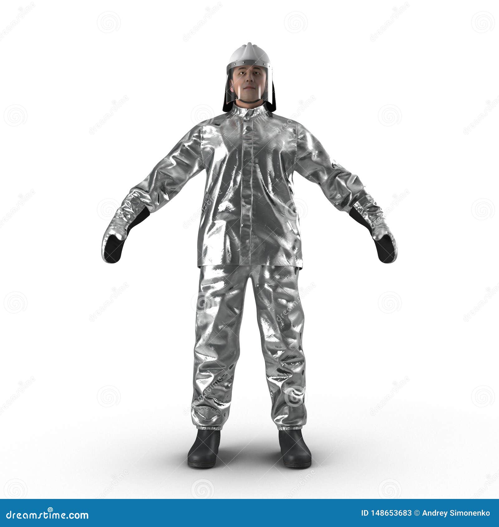 Firefighter Wearing Aluminized Chemical Protective Suit Isolated 3D ...