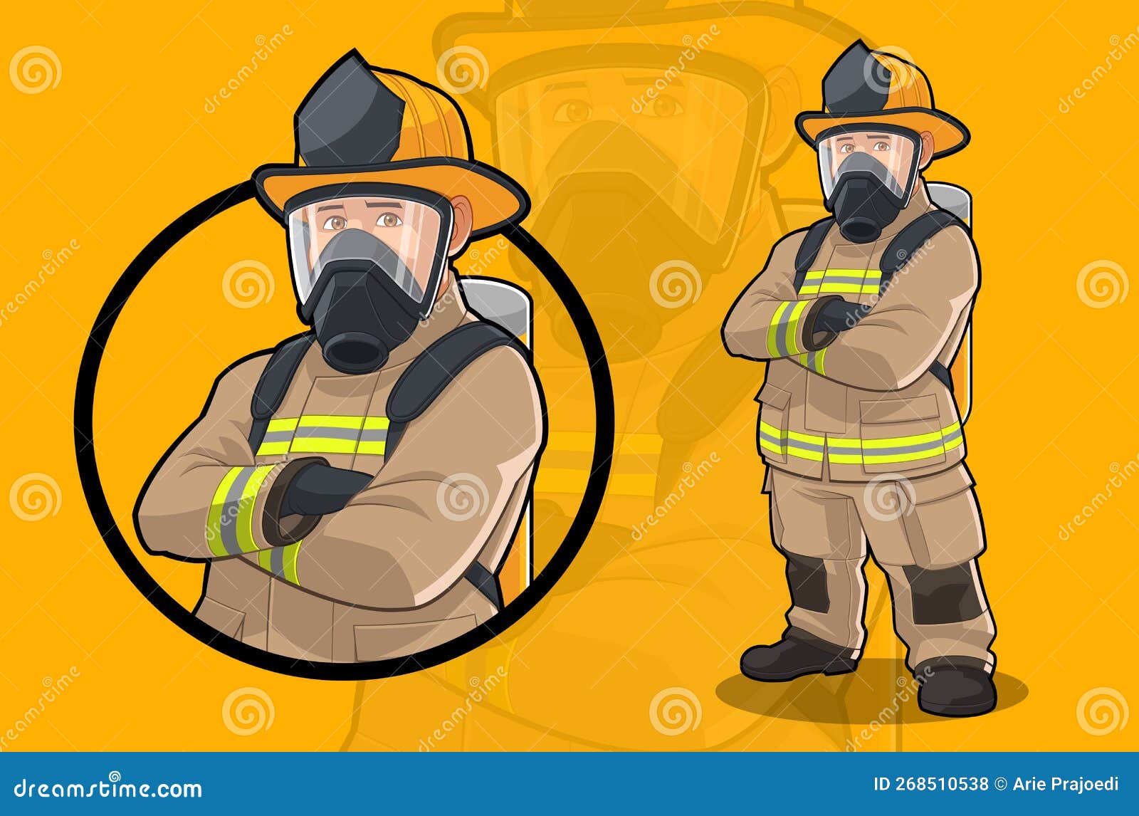 Firefighter Wearing Protective Gas Mask And Helmet. Vector Illustration ...