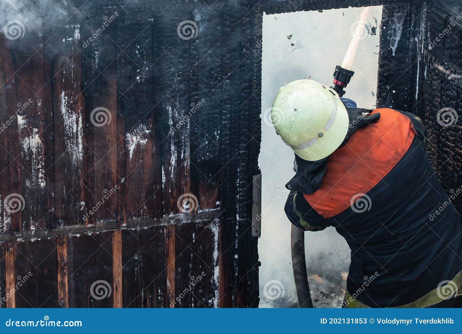 Firefighter Work Concept. Firefighter are Using Water in Fire Fighting ...