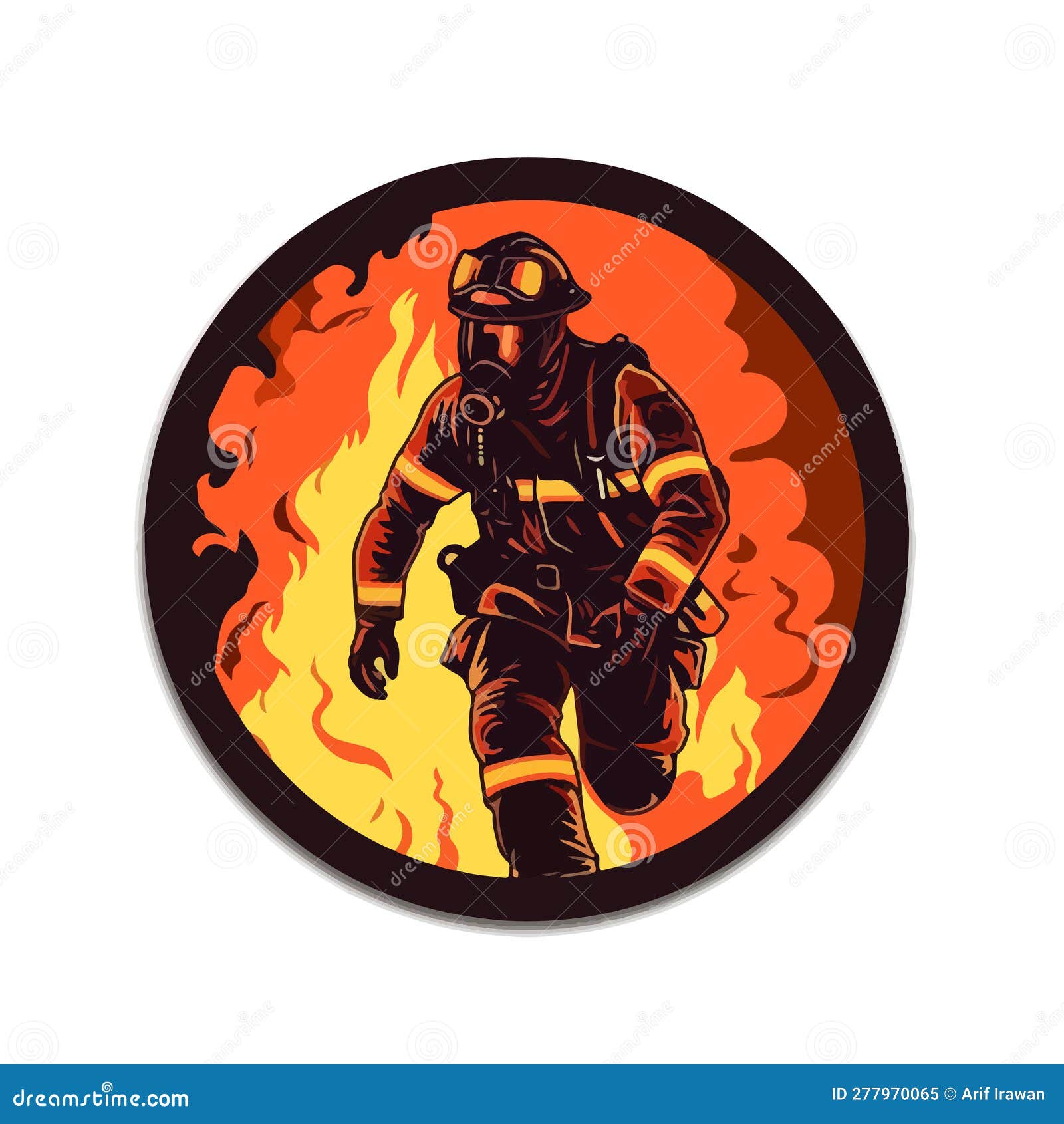 Firefighter in Work Flames Concept Vector Art Stock Illustration ...