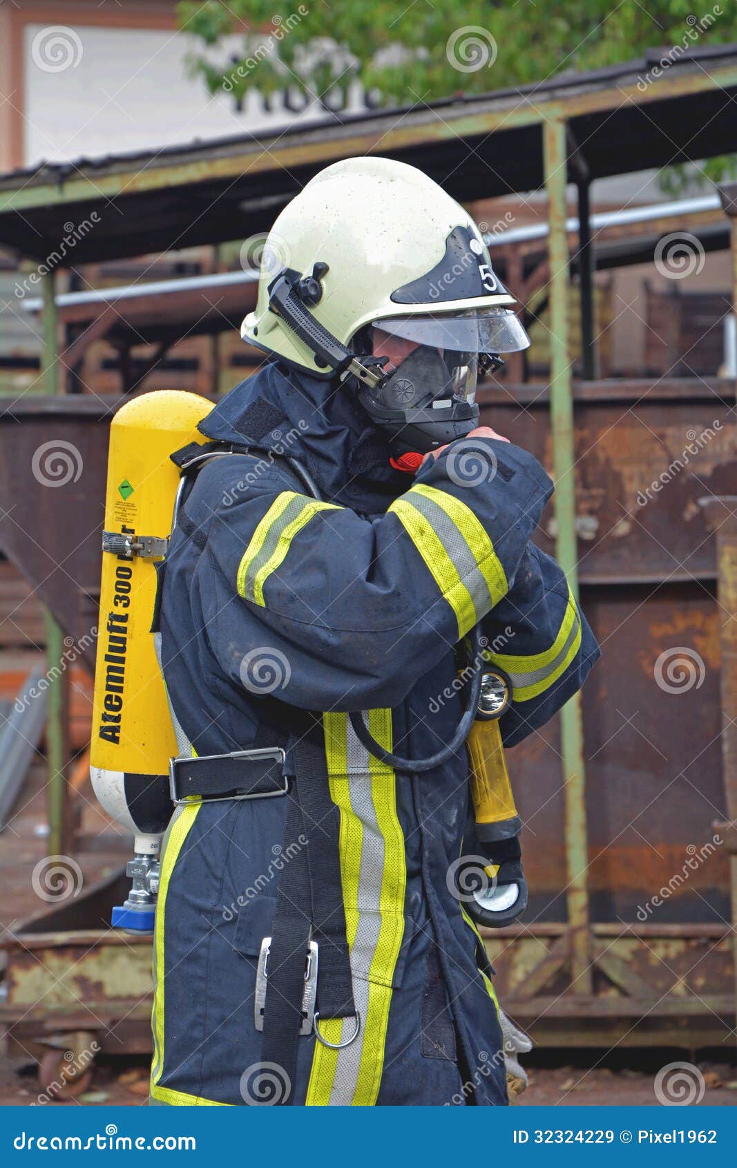 Firefighter at work stock image. Image of looking, burn - 32324229