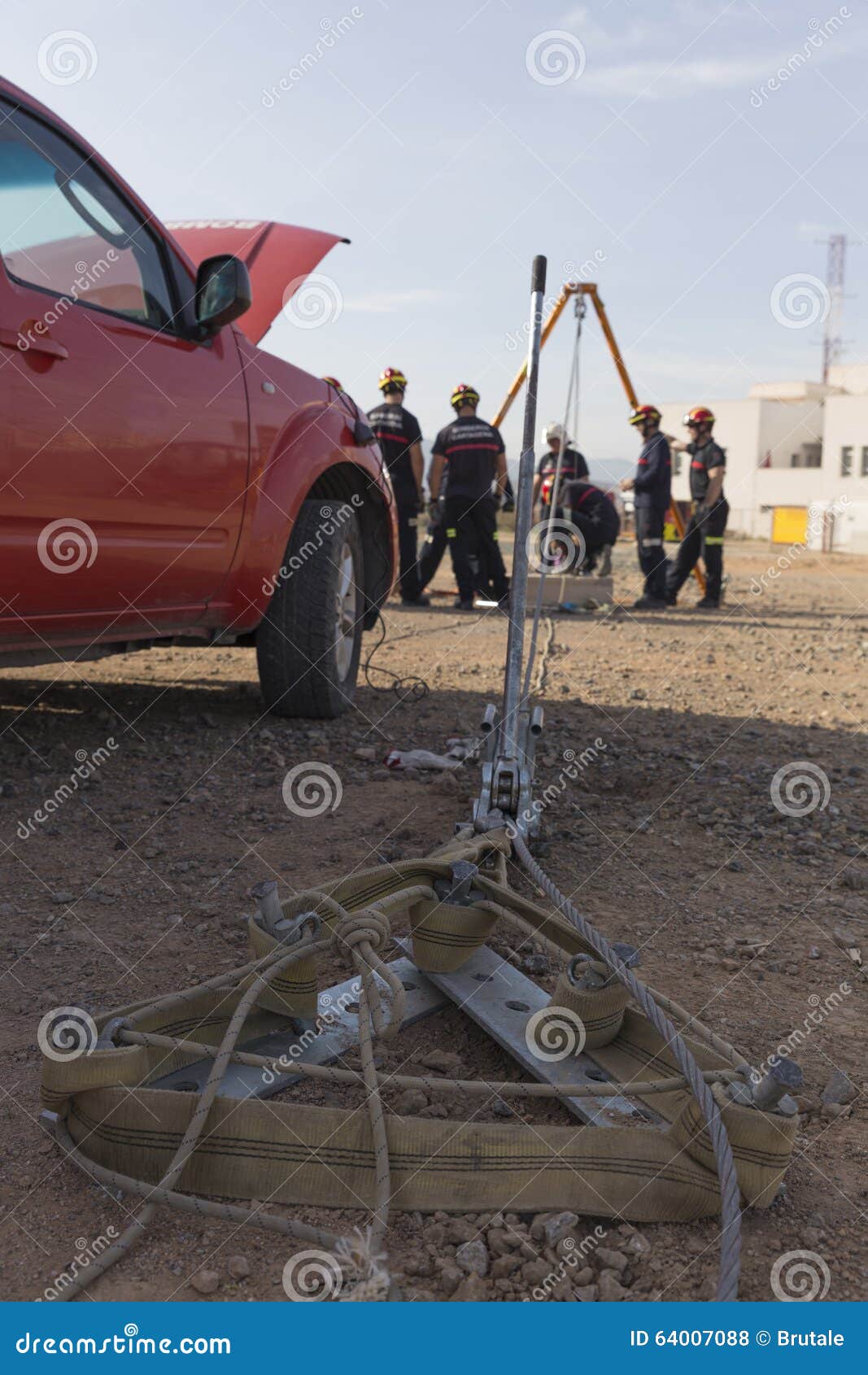 Firefighter working stock photo. Image of slings, tensioning - 64007088