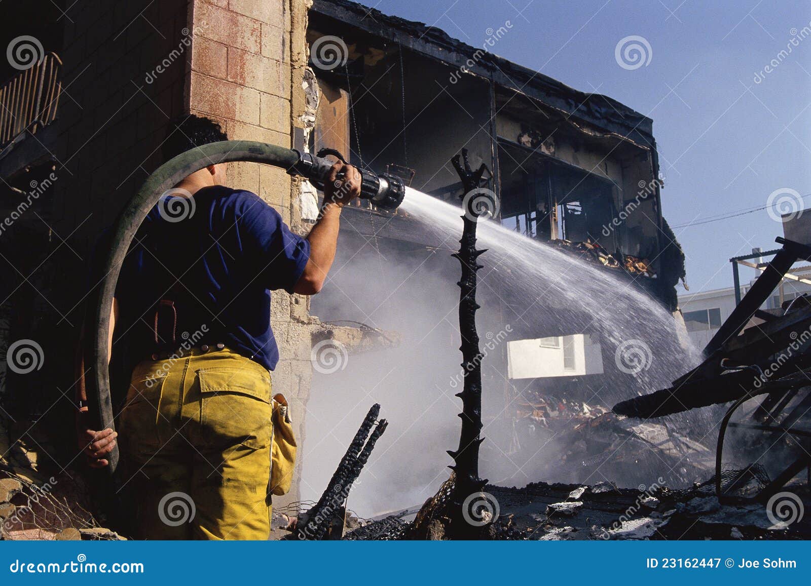 Firefighter Dousing House Fire Royalty-Free Stock Image | CartoonDealer ...