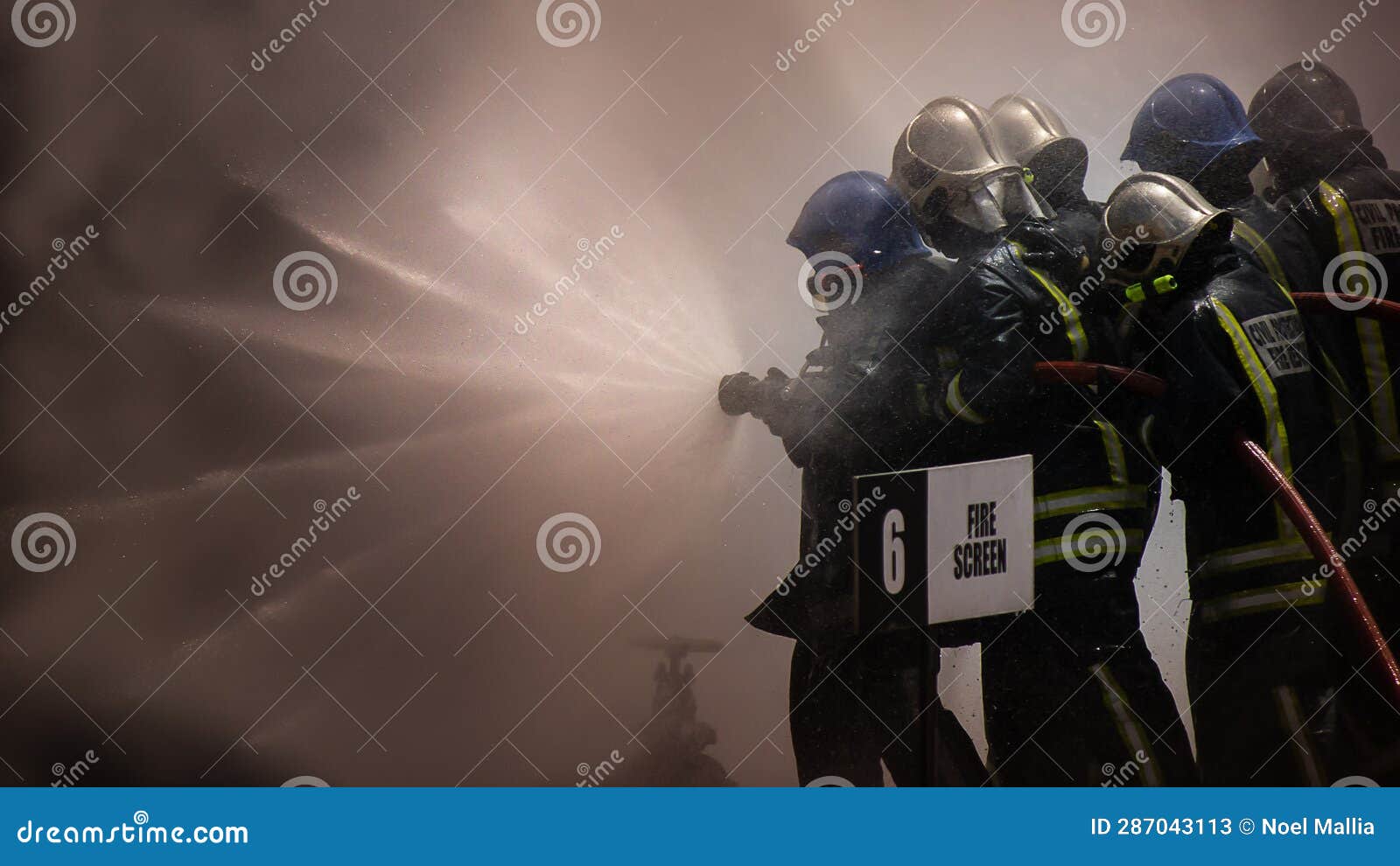 Strong Firefighters In Fireproof Uniform And Stand In Line To Prepare ...