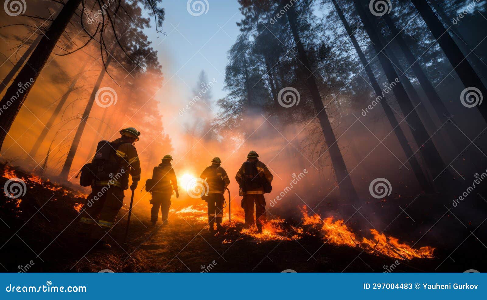 Firefighters Battling a Raging Wildfire in a Dense Forest Stock ...