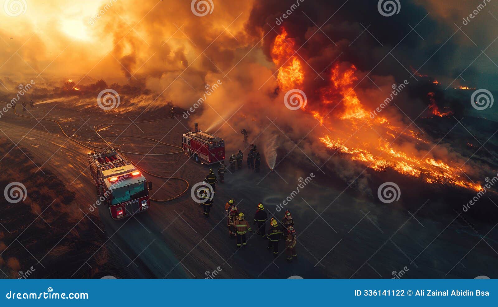 Firefighters Battling a Wildfire Stock Illustration - Illustration of ...
