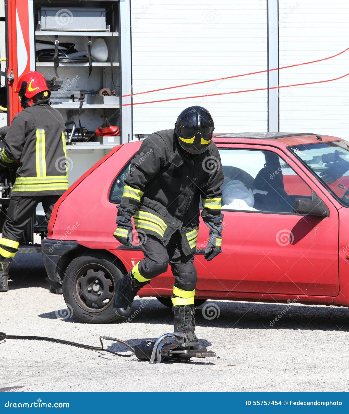 Firefighters with Big Pneumatic Shears To the Rescue after the a Stock ...